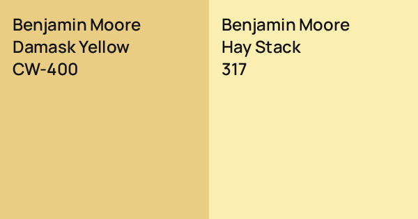 Benjamin Moore Damask Yellow vs. Benjamin Moore Hay Stack comparison