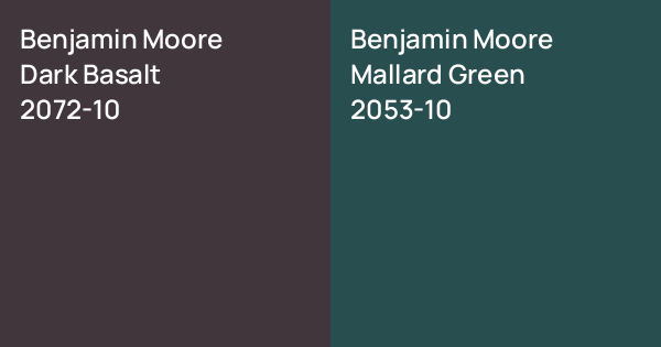 Benjamin Moore Dark Basalt vs. Benjamin Moore Mallard Green comparison