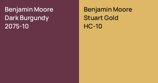 Benjamin Moore Dark Burgundy vs. Benjamin Moore Stuart Gold comparison