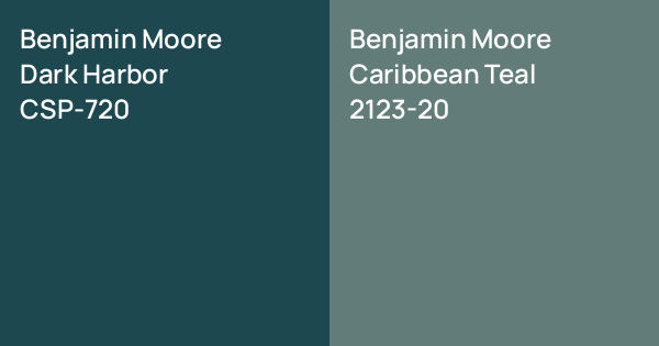 Benjamin Moore Dark Harbor vs. Benjamin Moore Caribbean Teal comparison