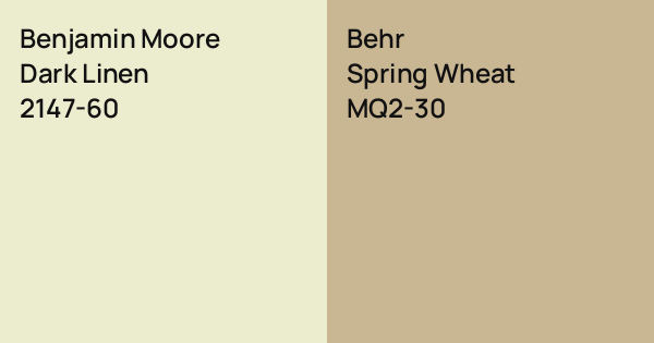 Benjamin Moore Dark Linen vs. Behr Spring Wheat comparison