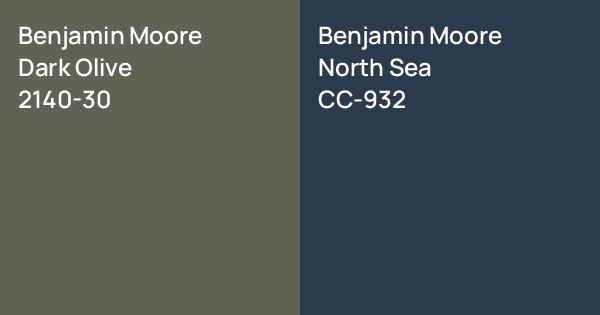 Benjamin Moore Dark Olive vs. Benjamin Moore North Sea comparison