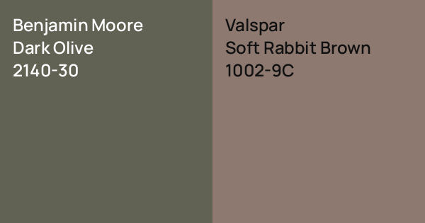 Benjamin Moore Dark Olive vs. Valspar Soft Rabbit Brown comparison