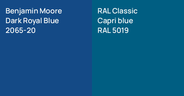 Benjamin Moore Dark Royal Blue vs. RAL Classic Capri blue comparison