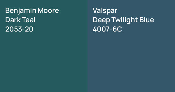 Benjamin Moore Dark Teal vs. Valspar Deep Twilight Blue comparison