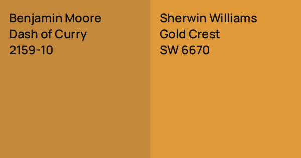 Benjamin Moore Dash of Curry vs. Sherwin Williams Gold Crest comparison