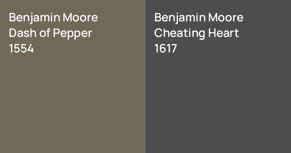 Benjamin Moore Dash of Pepper vs. Benjamin Moore Cheating Heart comparison