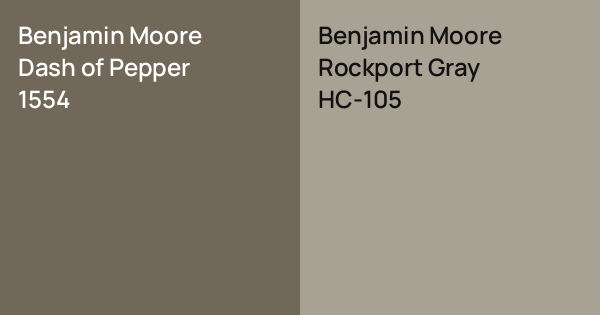 Benjamin Moore Dash of Pepper vs. Benjamin Moore Rockport Gray comparison