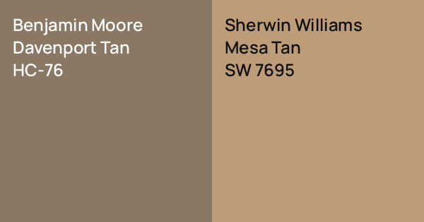 Benjamin Moore Davenport Tan vs. Sherwin Williams Mesa Tan comparison