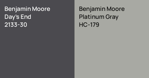 Benjamin Moore Day's End vs. Benjamin Moore Platinum Gray comparison