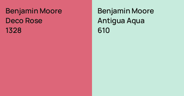 Benjamin Moore Deco Rose vs. Benjamin Moore Antigua Aqua comparison