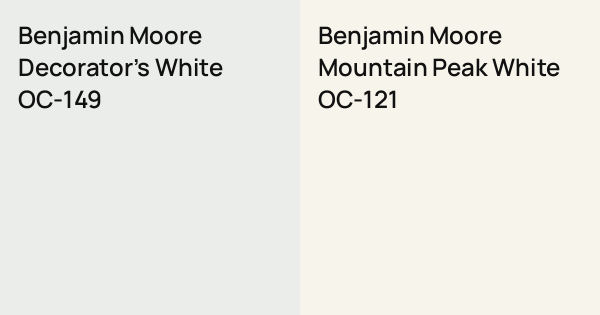 Benjamin Moore Decorator's White vs. Benjamin Moore Mountain Peak White ...
