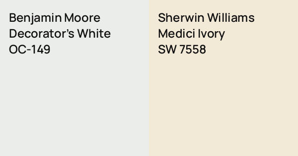 Benjamin Moore Decorator's White vs. Sherwin Williams Medici Ivory ...