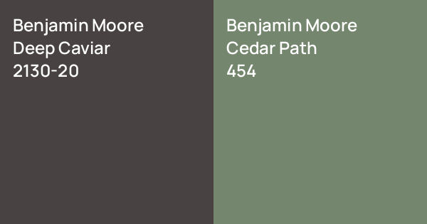 Benjamin Moore Deep Caviar vs. Benjamin Moore Cedar Path comparison