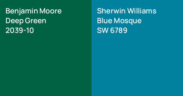 Benjamin Moore Deep Green vs. Sherwin Williams Blue Mosque comparison