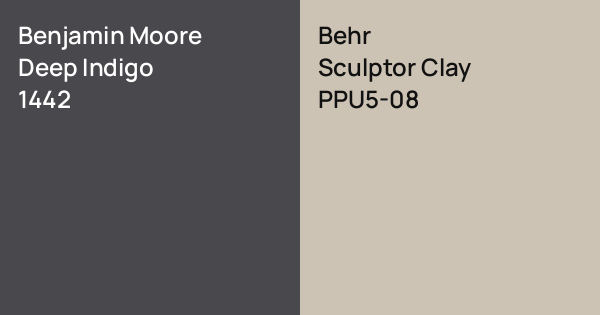 Benjamin Moore Deep Indigo vs. Behr Sculptor Clay comparison