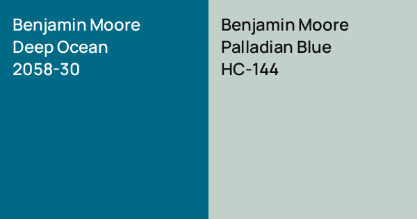 Benjamin Moore Deep Ocean vs. Benjamin Moore Palladian Blue comparison