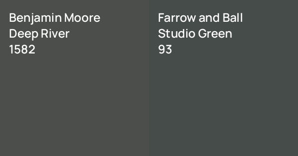 Benjamin Moore Deep River vs. Farrow and Ball Studio Green comparison