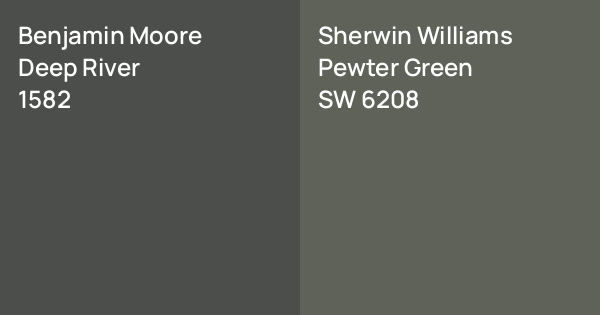 Benjamin Moore Deep River vs. Sherwin Williams Pewter Green comparison