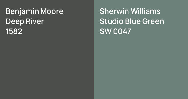 Benjamin Moore Deep River vs. Sherwin Williams Studio Blue Green comparison