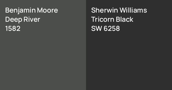 Benjamin Moore Deep River vs. Sherwin Williams Tricorn Black comparison