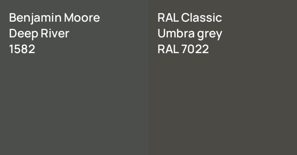 Benjamin Moore Deep River vs. RAL Classic Umbra grey comparison