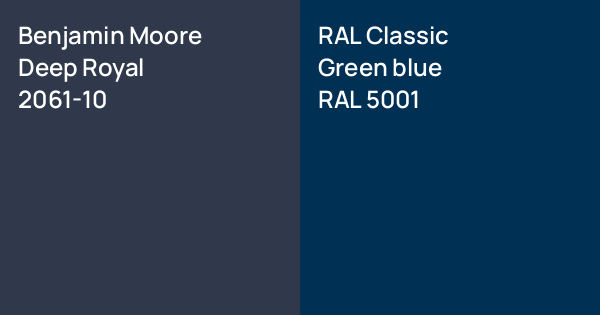 Benjamin Moore Deep Royal vs. RAL Classic Green blue comparison