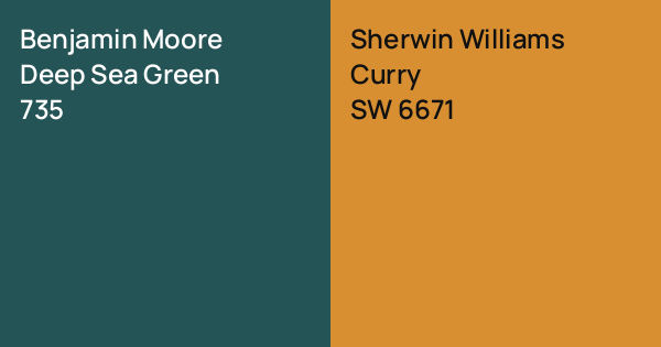 Benjamin Moore Deep Sea Green vs. Sherwin Williams Curry comparison