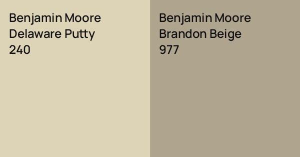Benjamin Moore Delaware Putty vs. Benjamin Moore Brandon Beige comparison