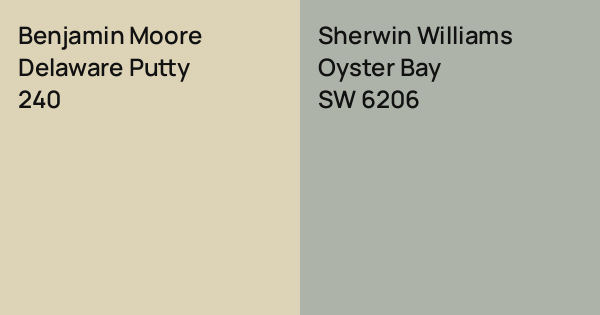 Benjamin Moore Delaware Putty vs. Sherwin Williams Oyster Bay comparison