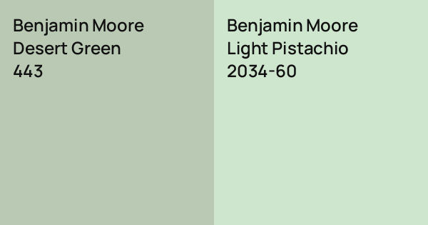 Benjamin Moore Desert Green vs. Benjamin Moore Light Pistachio comparison