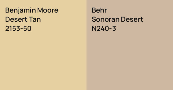 Benjamin Moore Desert Tan vs. Behr Sonoran Desert comparison
