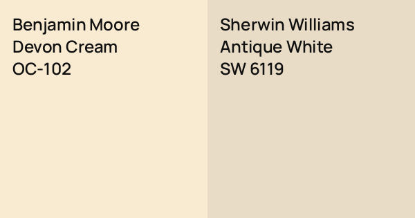 Benjamin Moore Devon Cream vs. Sherwin Williams Antique White comparison