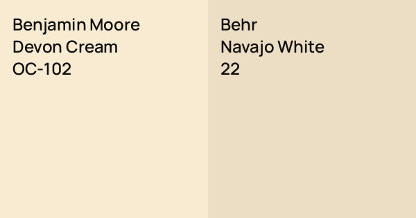 Benjamin Moore Devon Cream vs. Behr Navajo White comparison