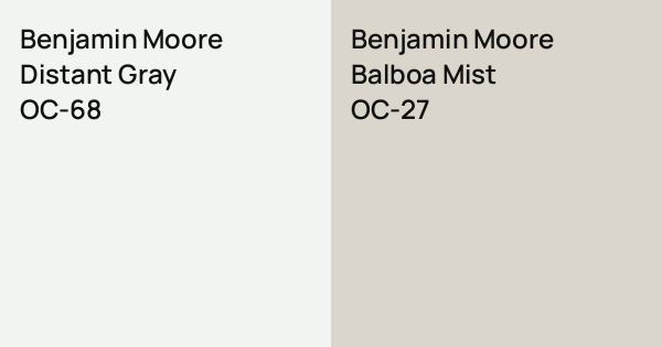 Benjamin Moore Distant Gray vs. Benjamin Moore Balboa Mist comparison