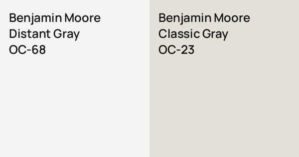 Benjamin Moore Distant Gray vs. Benjamin Moore Classic Gray comparison