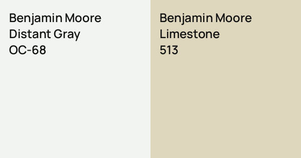 Benjamin Moore Distant Gray vs. Benjamin Moore Limestone comparison