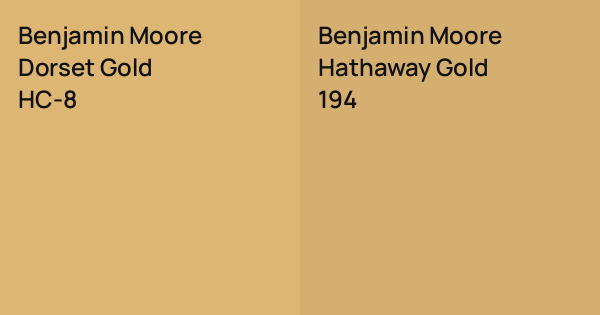 Benjamin Moore Dorset Gold vs. Benjamin Moore Hathaway Gold comparison