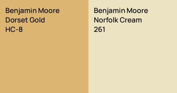 Benjamin Moore Dorset Gold vs. Benjamin Moore Norfolk Cream comparison