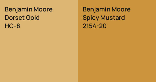 Benjamin Moore Dorset Gold vs. Benjamin Moore Spicy Mustard comparison
