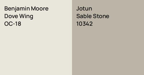 Benjamin Moore Dove Wing vs. Jotun Sable Stone comparison