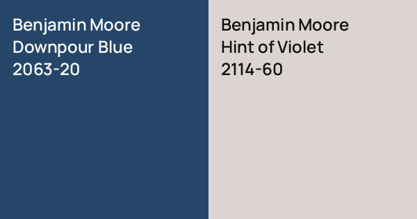 Benjamin Moore Downpour Blue vs. Benjamin Moore Hint of Violet comparison