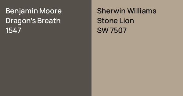 Benjamin Moore Dragon's Breath vs. Sherwin Williams Stone Lion comparison