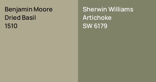 Benjamin Moore Dried Basil vs. Sherwin Williams Artichoke comparison
