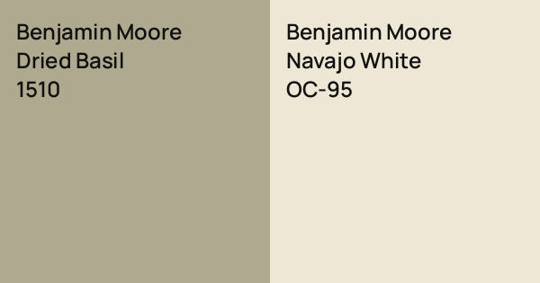 Benjamin Moore Dried Basil vs. Benjamin Moore Navajo White comparison