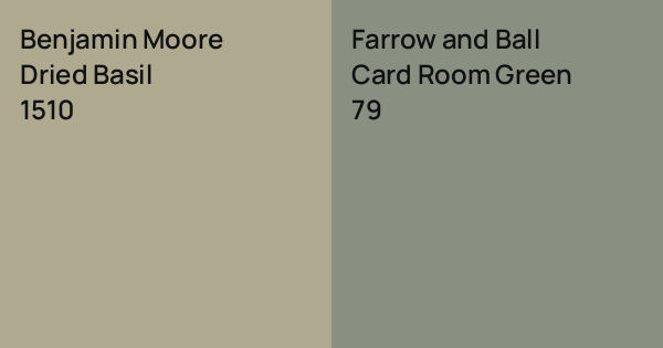 Benjamin Moore Dried Basil vs. Farrow and Ball Card Room Green comparison