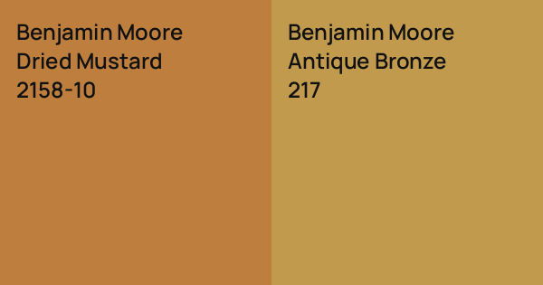 Benjamin Moore Dried Mustard vs. Benjamin Moore Antique Bronze comparison