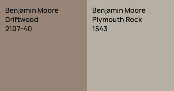 Benjamin Moore Driftwood vs. Benjamin Moore Plymouth Rock comparison