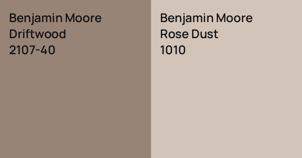 Benjamin Moore Driftwood vs. Benjamin Moore Rose Dust comparison