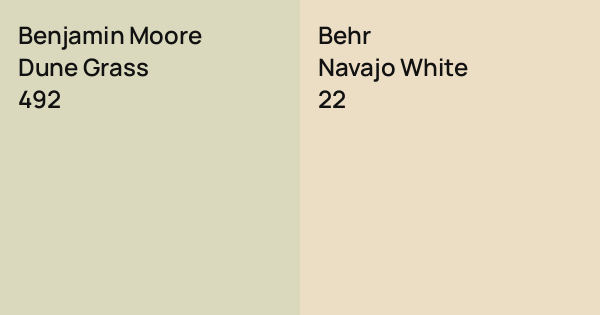 Benjamin Moore Dune Grass vs. Behr Navajo White comparison